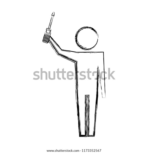 Man Pictogram Holding Screwdriver Tool Object Stock Vector (Royalty ...