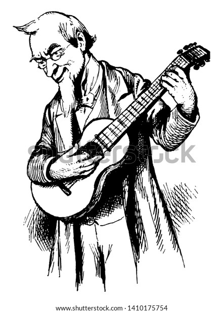 Man Playing Guitar Vintage Line Drawing Stock Vector (Royalty Free ...