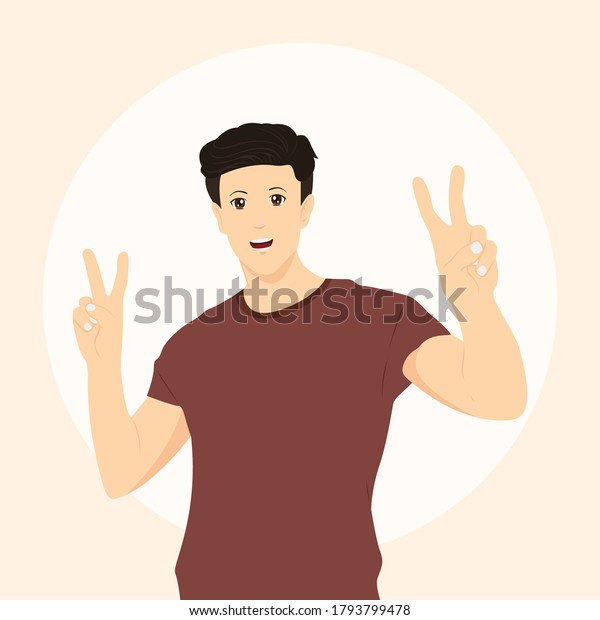 Man Posing Peace Sign Hand Gesture Stock Vector (Royalty Free ...
