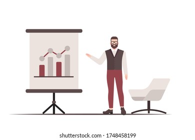 Man Presenting Business Charts Vector Illustration Stock Vector ...