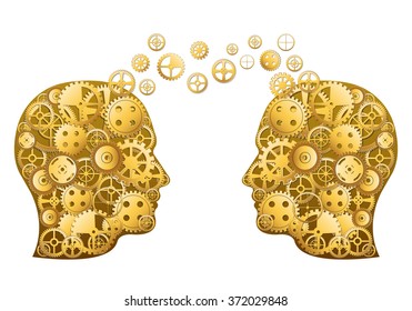 Man Profile Set Gears On His Stock Vector (Royalty Free) 372029848 ...