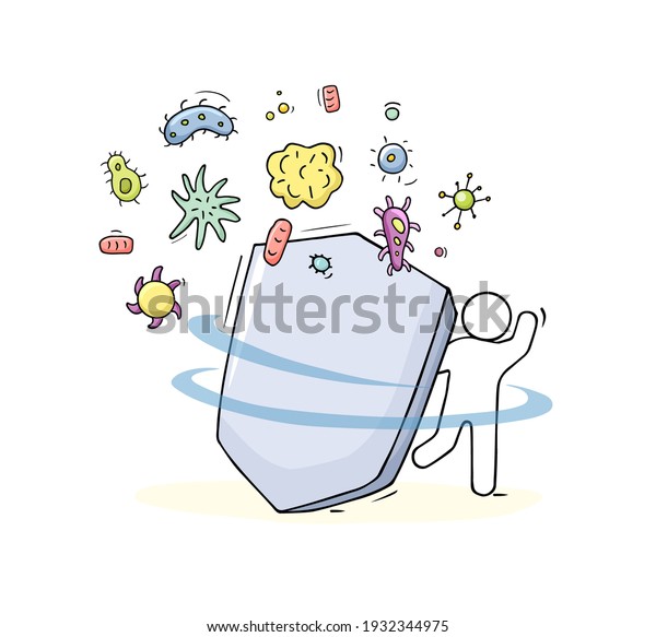 Man Protect Himself Bacteria Cartoon Illustration Stock Vector (Royalty ...
