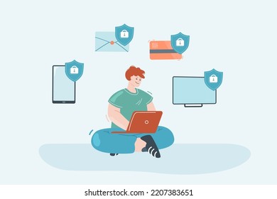 Man Protecting Data On Devices Flat Stock Vector (Royalty Free ...