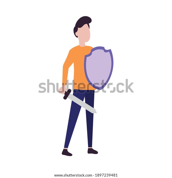 Man Protecting Himself Covid Shield Sword Stock Vector (Royalty Free ...