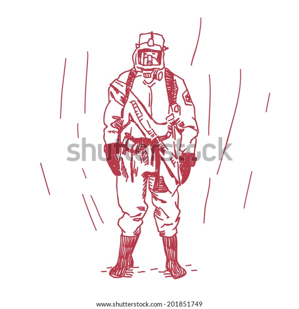Man Protective Hazmat Suit Drawing Isolated Stock Vector (Royalty Free ...