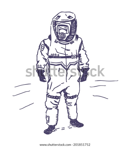 Man Protective Hazmat Suit Drawing Isolated: เวกเตอร์สต็อก (ปลอดค่า ...