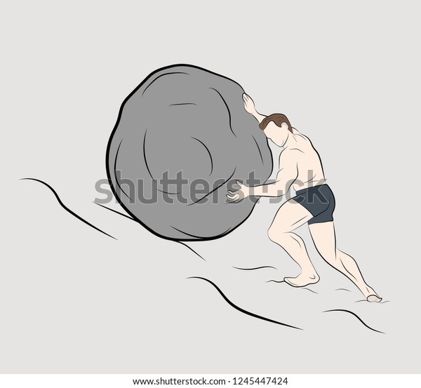 Man Pushes Stone Vector Illustration Stock Vector (Royalty Free ...