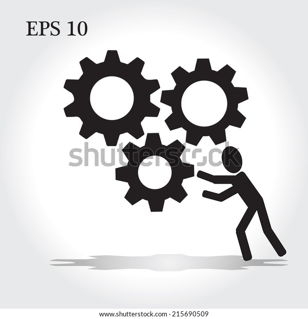 Man Pushing Cog Wheel Vectordrive Worker Stock Vector (Royalty Free ...