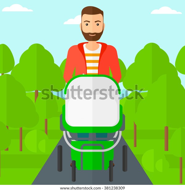 Man Pushing Pram Stock Vector (Royalty Free) 381238309