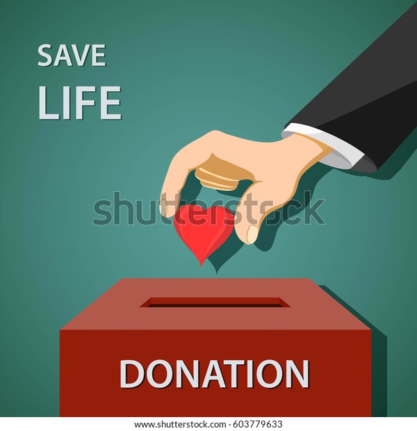 Man Putting Red Heart Donation Box Stock Vector (Royalty Free) 603779633