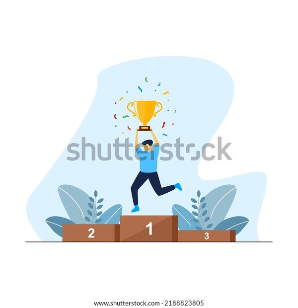 Man Raise Trophy Winning Winner Stock Vector (Royalty Free) 2188823805 ...