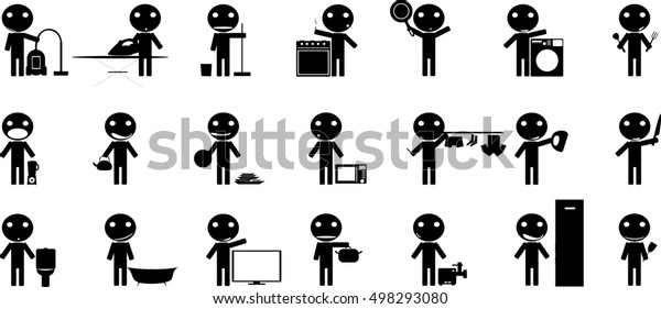 Stock vektor „Man Random Objects Stick Figure Pictogram“ (bez ...