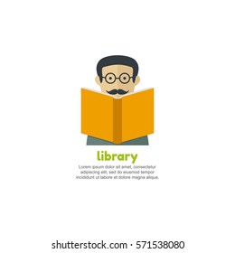 Man Reading Book Library Logo Stock Vector (Royalty Free) 571538080 ...