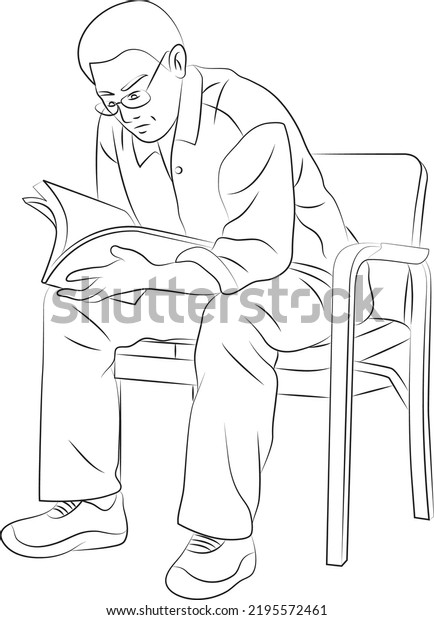 Man Reading Book Line Art Illustration Stock Vector (Royalty Free ...