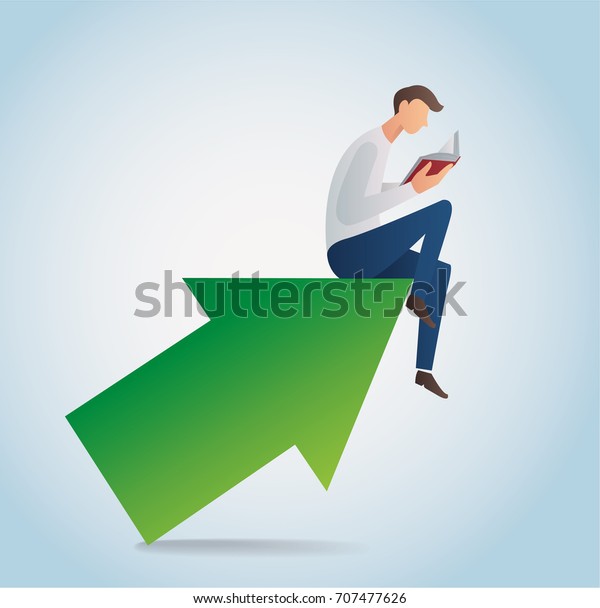 Man Reading Book Sitting On Arrow Stock Vector (Royalty Free) 707477626 ...