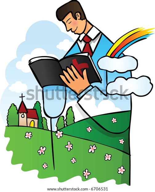 Man Reading Holy Bible Church Background Stock Vector (Royalty Free ...