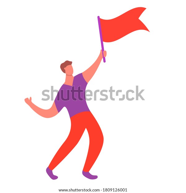 Man Red Flag Leadership Protest Concept Stock Vector (Royalty Free ...