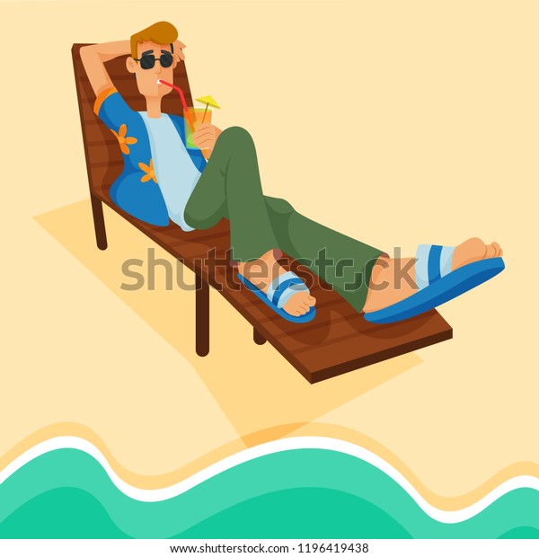 Man Relaxing Beach Cartoon Character Illustration Stock Vector (Royalty ...