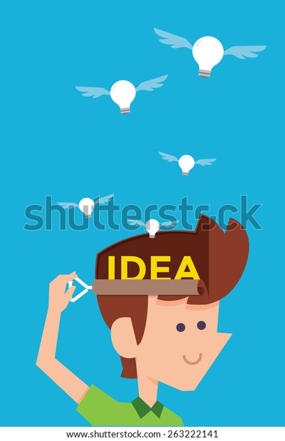 Man Releasing Idea Bulb Flat Cartoon Stock Vector (Royalty Free ...