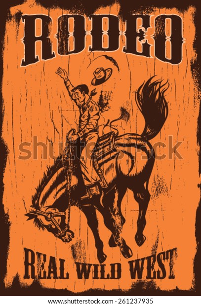 Man Riding Bucking Bronco Text Rodeo Stock Vector (Royalty Free) 261237935