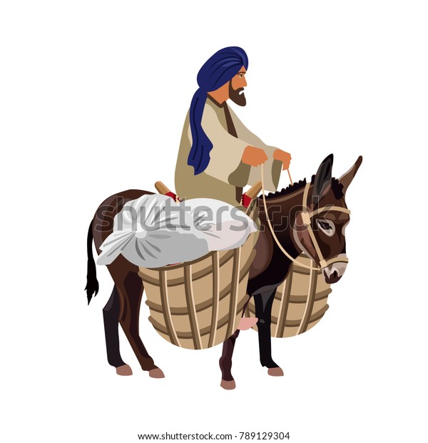 Man Riding His Donkey Loaded Baskets Stock Vector (Royalty Free ...