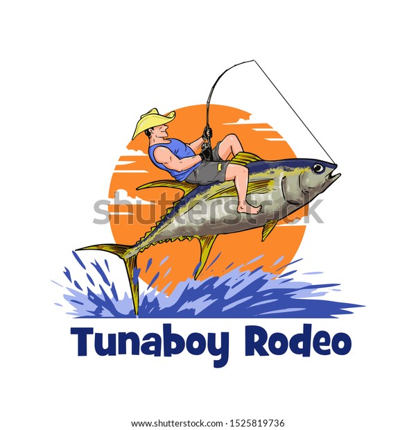 Man Riding Tuna Fish Like Rodeo Stock Vector (Royalty Free) 1525819736
