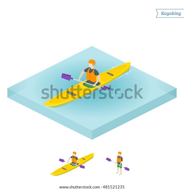 Man Riding Yellow Kayak Isometric View Stock Vector (Royalty Free ...