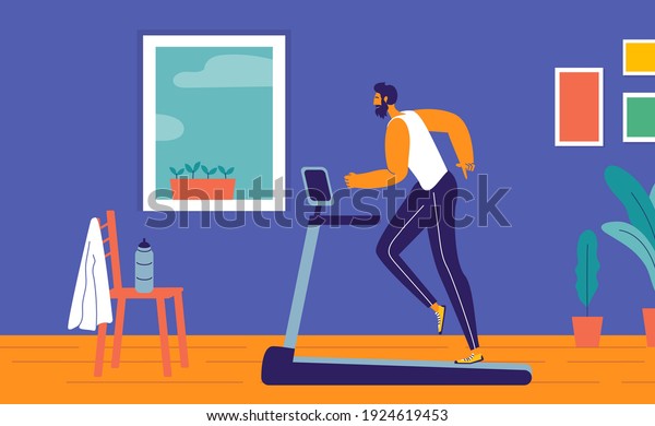 Man Running Home On Treadmill Training Stock Vector (Royalty Free ...