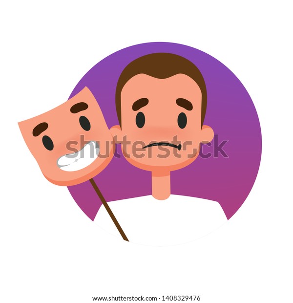 Man Sad Face Behind Happy Mood Stock Vector (Royalty Free) 1408329476 ...