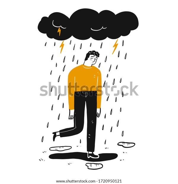 The man is sad, Hand drawn Vector Illustration in sketch doodle style.