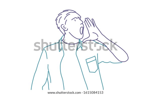 Man Screaming Profile Colour Line Drawing: vector de stock (libre de ...