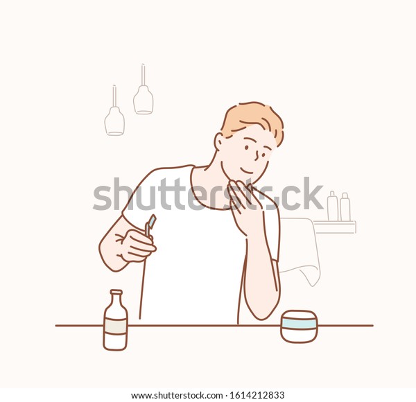 Man Shaving Hand Drawn Style Vector Stock Vector (Royalty Free) 1614212833