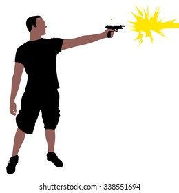 Man Shooting Gun Vector Stock Vector (Royalty Free) 338551697