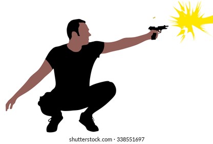 Man Shooting Gun Vector Stock Vector (Royalty Free) 338551697