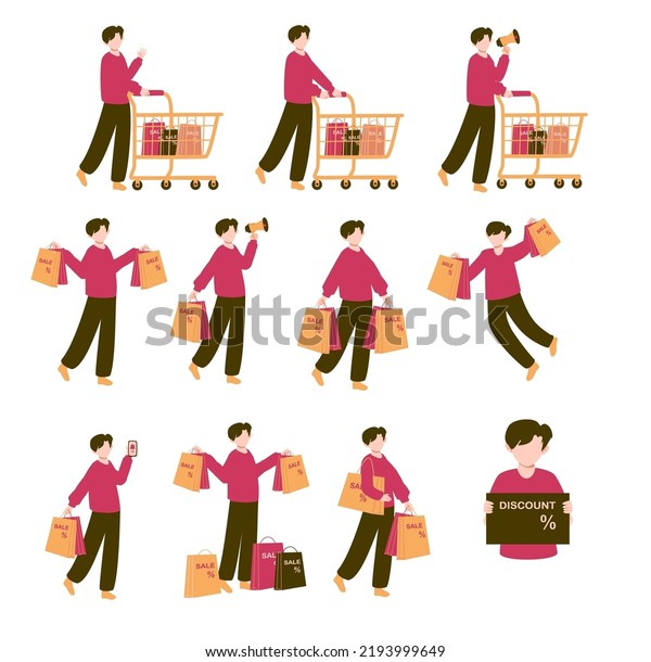Man Shopping Vector Illustration Set Collection Stock Vector (Royalty ...