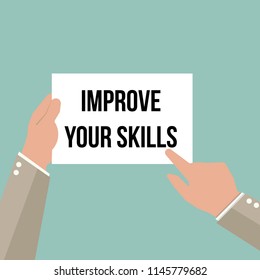 Man Showing Paper Improve Your Skills Stock Vector (Royalty Free ...