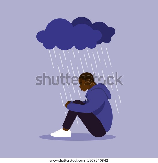 Man Sits Clasping His Legs Depression Stock Vector (Royalty Free ...