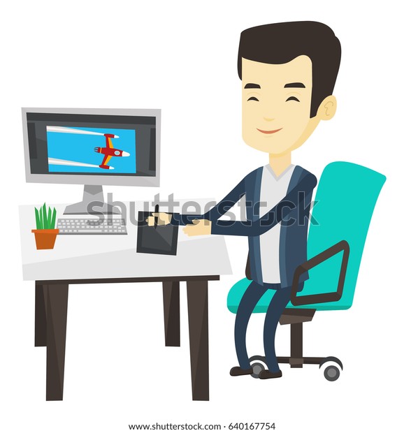 Man Sitting Desk Drawing On Graphics Stock Vector (Royalty Free) 640167754