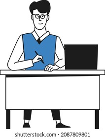 Man Sitting Desk Front View Office Stock Vector (Royalty Free ...