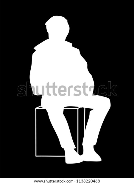 Man Sitting On Box Monochromatic Minimalism Stock Vector (Royalty Free ...