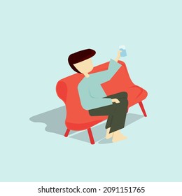 Man Sitting Relaxed His Sofa Water Stock Vector (Royalty Free ...