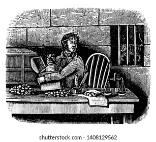 Man Sitting Table Removing Something Box Stock Vector (Royalty Free ...