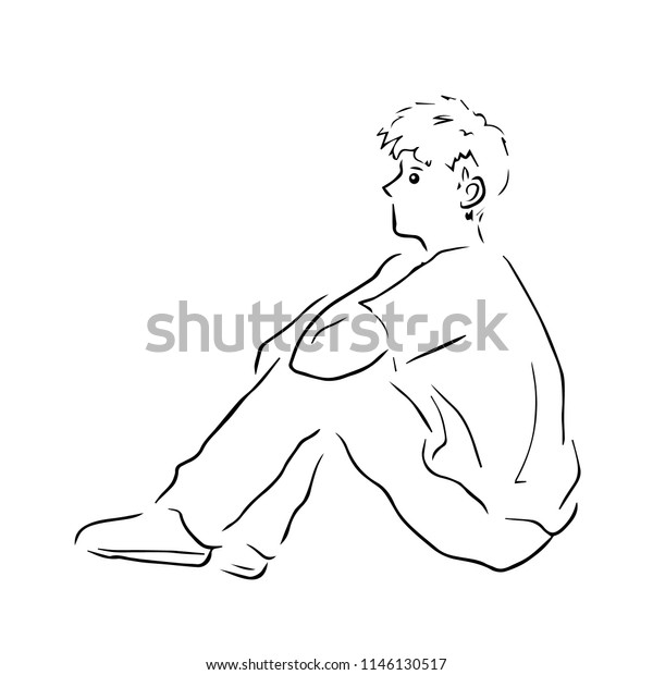 Man Sitting Vector Illustration Black White Stock Vector (Royalty Free ...