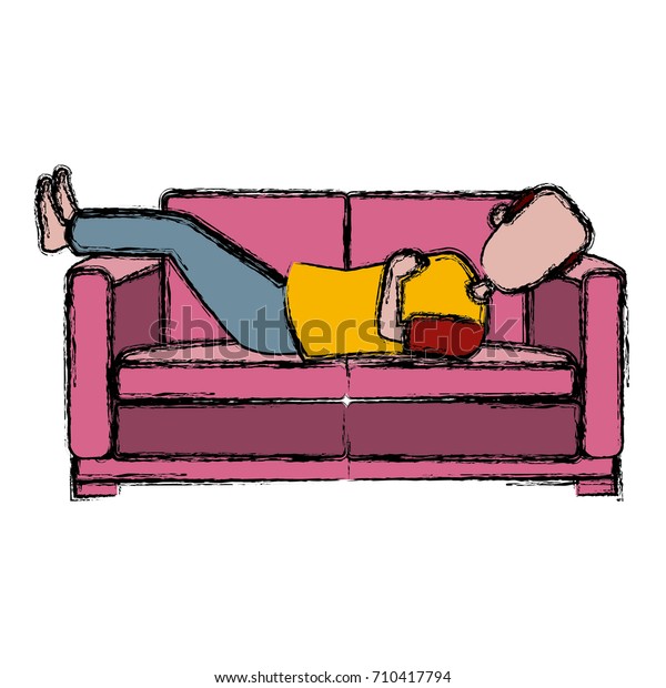 Man Sleeping On Coach Stock Vector (Royalty Free) 710417794 | Shutterstock