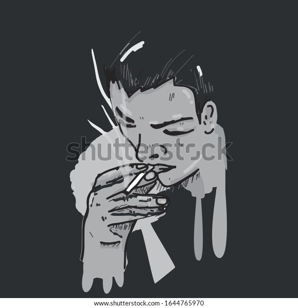 Man Smoking Black Drawing Smoking Cigarette Stock Vector (Royalty Free ...