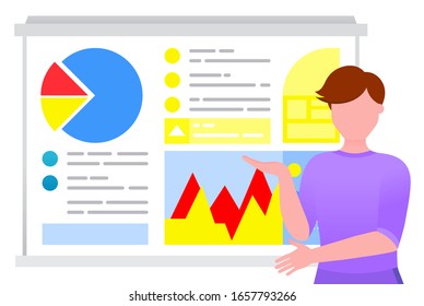 Man Stand Explain Statistics Charts Diagrams Stock Vector (Royalty Free ...