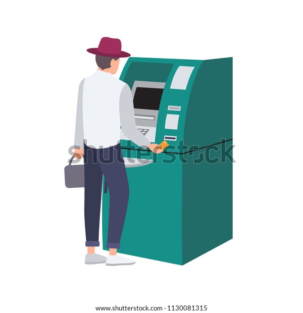Man Standing Beside Atm Inserting Credit Stock Vector (Royalty Free ...