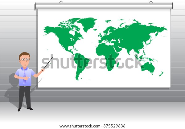Man Standing Board Presented World Map: เวกเตอร์สต็อก (ปลอดค่าลิขสิทธิ์ ...