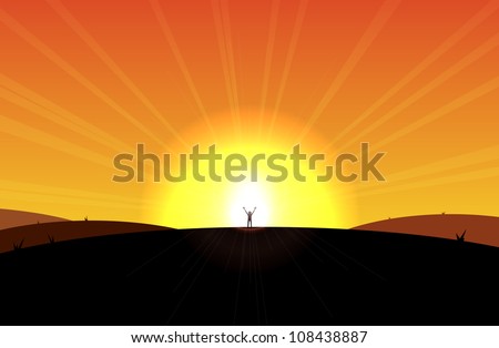 Man Standing Front Rising Sun Appear Stock Vector (Royalty Free ...