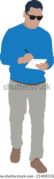 Man Standing Holding Paper Write Stock Vector (Royalty Free) 2140853217 ...